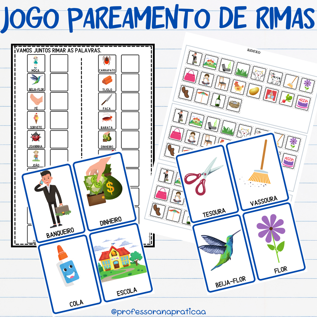 Pareamento de Rimas - Quadro e atividade - Patrícia da Silva - Professora na pratica